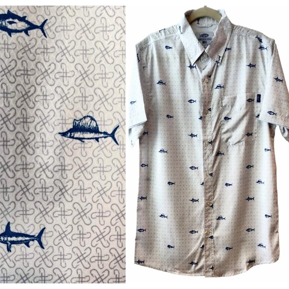 AFTCO | Shirts | Aftco Mens Nwt Size S Sidecaster Fish Print Ss ...